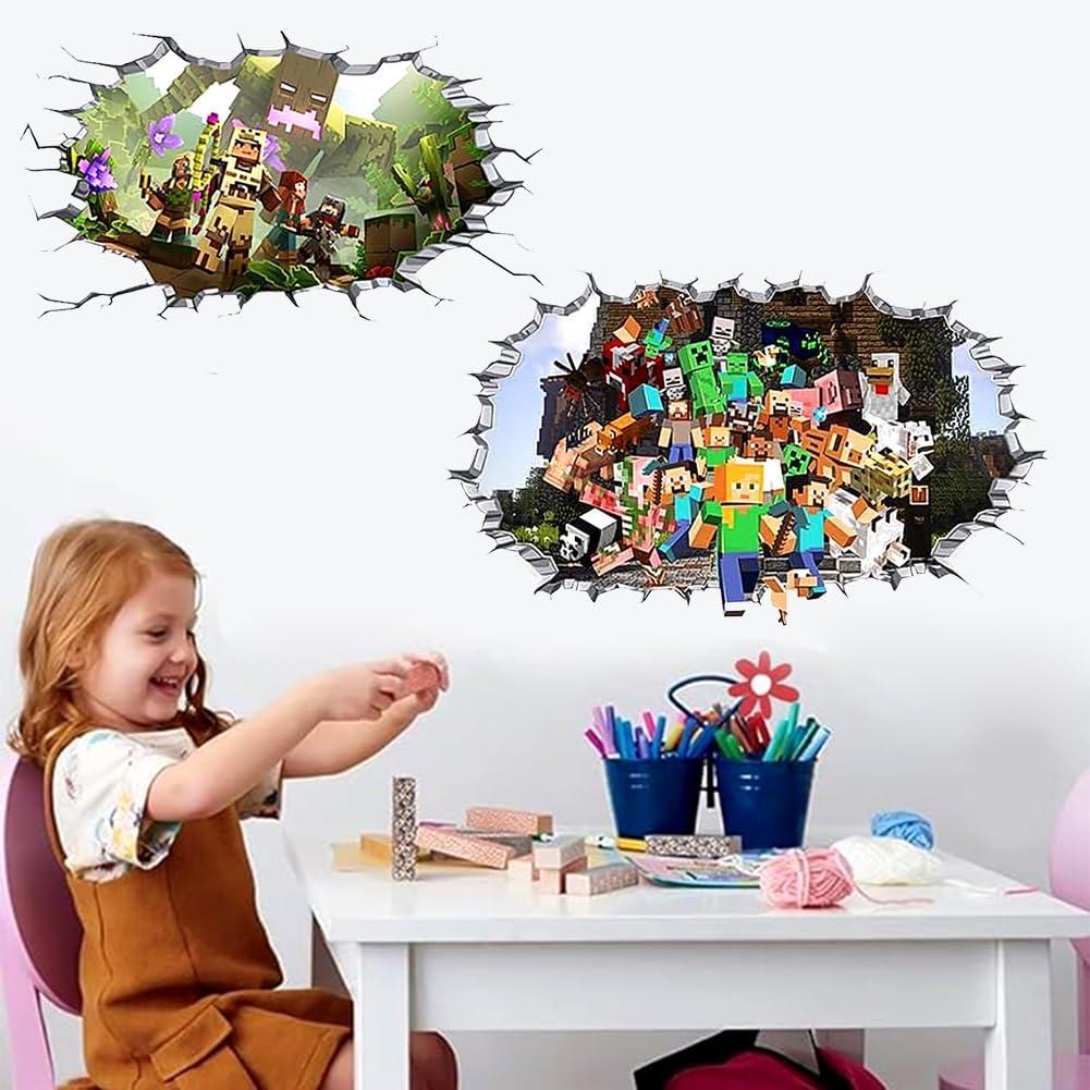 3D Minecraft Wall Stickers - Removable TV Background Decoration | Set ...