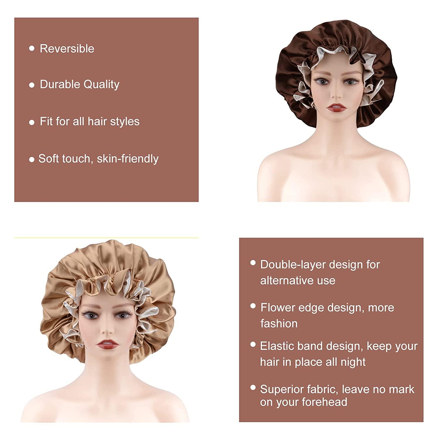 Satin Bonnet Silk Double Layer 2 Pack for Women - Khaki + Brown | Soft ...