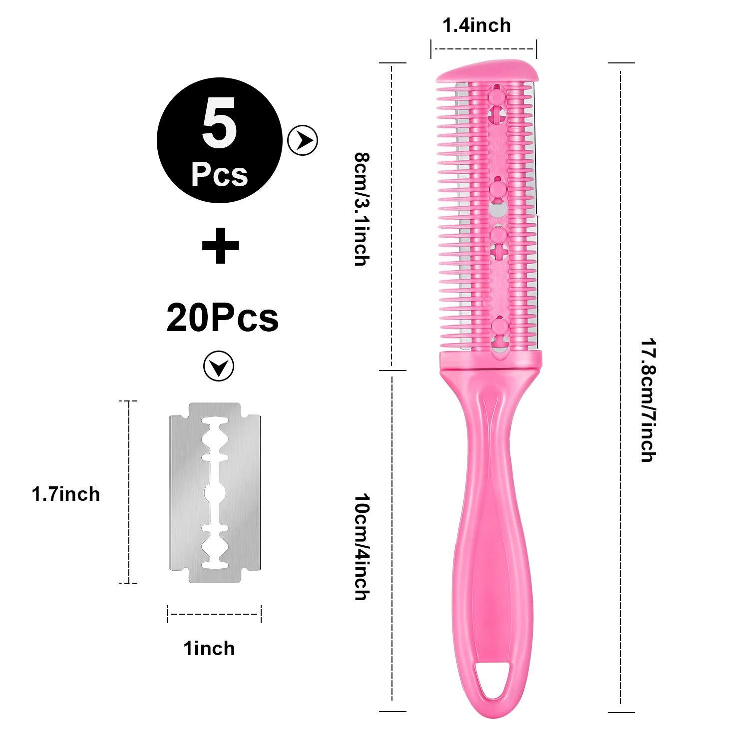 5 Pieces Razor Comb with 20 Razors - Dual Side Hair Cutter & Thinning ...