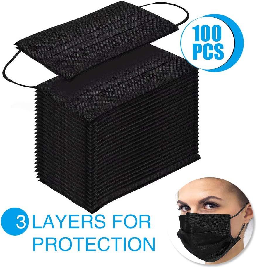 Disposable Face Masks 100 Packs Face Masks Disposable Masks-Black ...