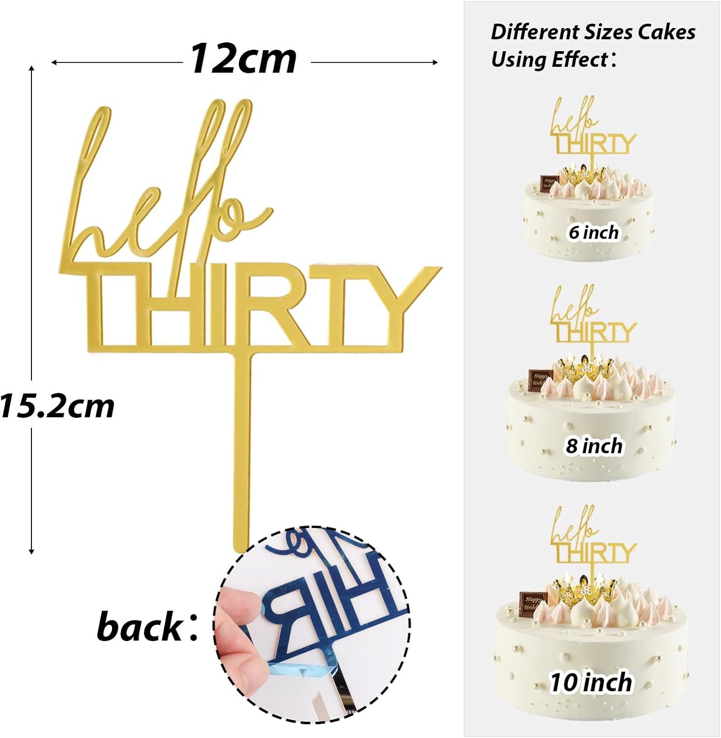 30th Birthday Cake Toppers for Women Gold Hello Thirty Cake Topper ...