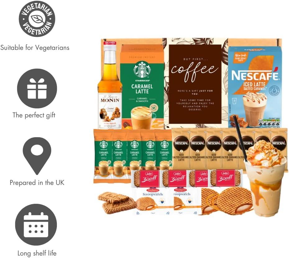 Monin Caramel Coffee Syrup & Biscuit Hamper - Deluxe Coffee Gift Set ...
