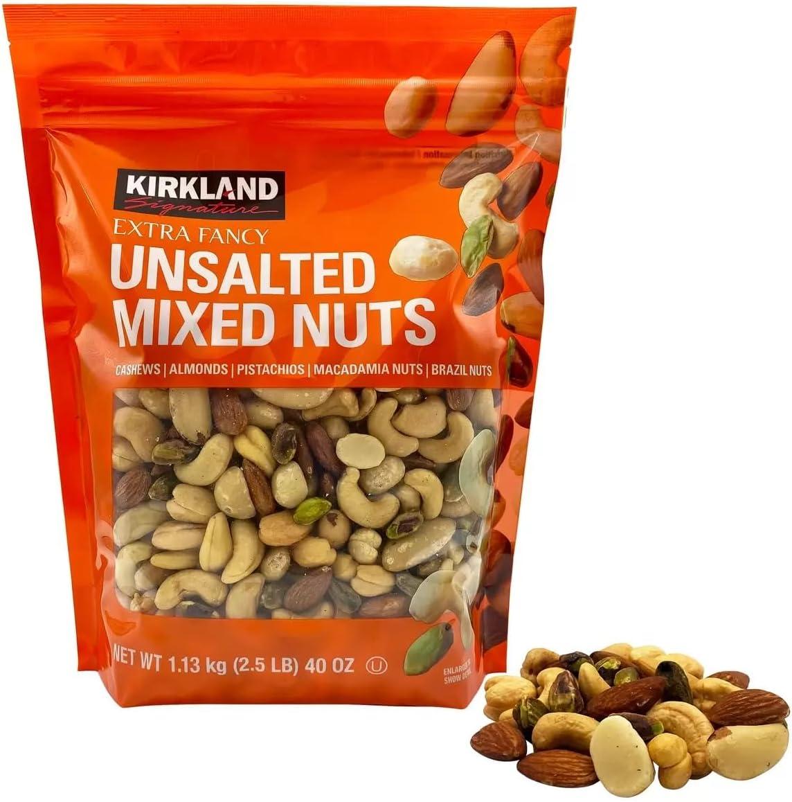 RKBROTHERS Kirkland Signature Unsalted Mixed Nuts Bag 1.13kg (Pack of 2)