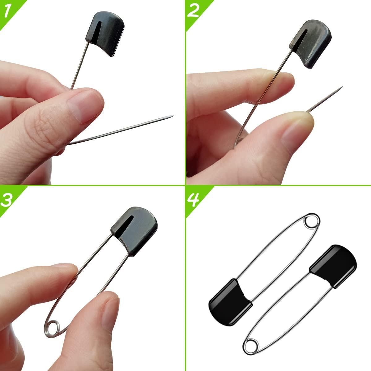 50 Pcs Black Diaper Pins with Safe Locking Closures - Plastic Head ...
