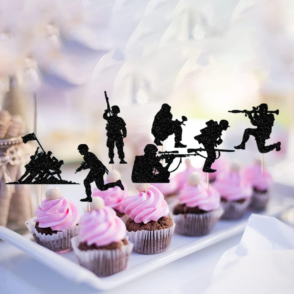 Military Themed Soldier Cake Toppers - 12 Pieces Paper Cups Black ...