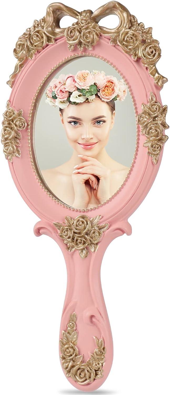 Vintage Princess Pink Rose Hand Mirror for Girls, Women - Resin ...