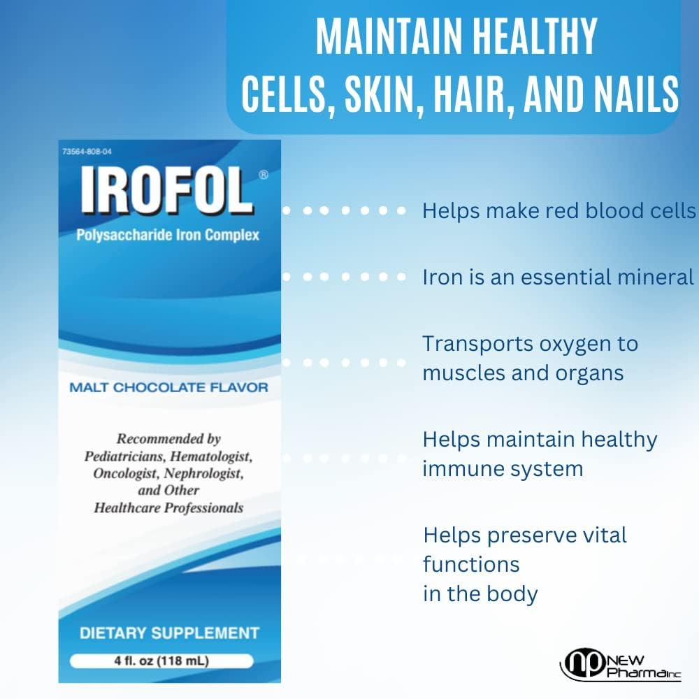 IROFOL High Potency Liquid Iron Supplement | Malt Chocolate Flavor | 4 ...