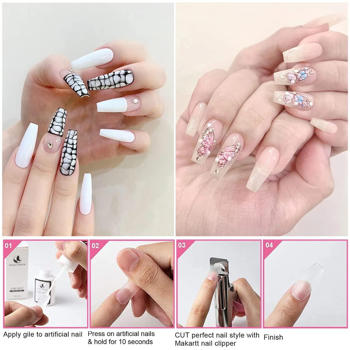 MAGIC ARMOR 550pcs Clear Acrylic Fake Nails Kit | Long Ballerina Coffin ...