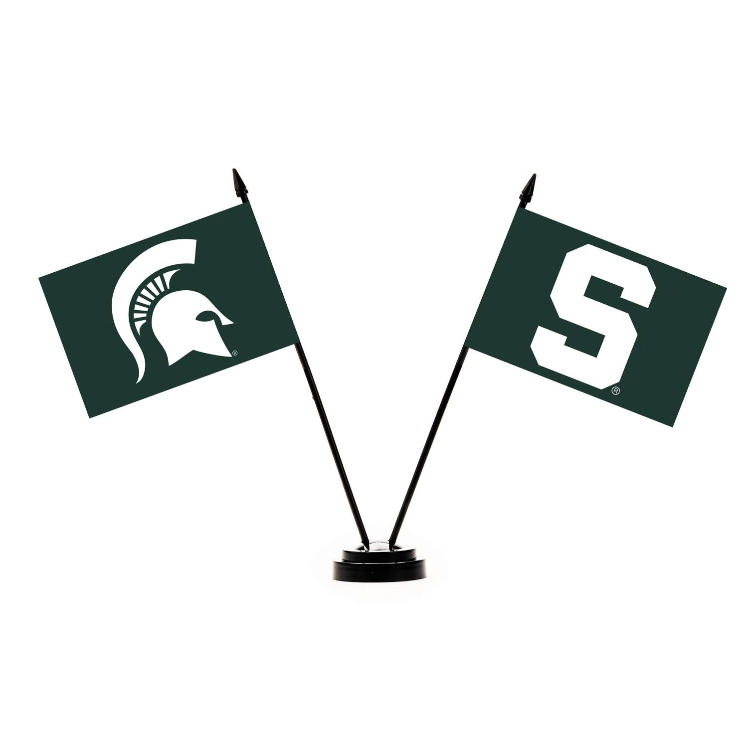 Michigan State Spartans 2 Flag Desk Set - MSU Football, Basketball ...