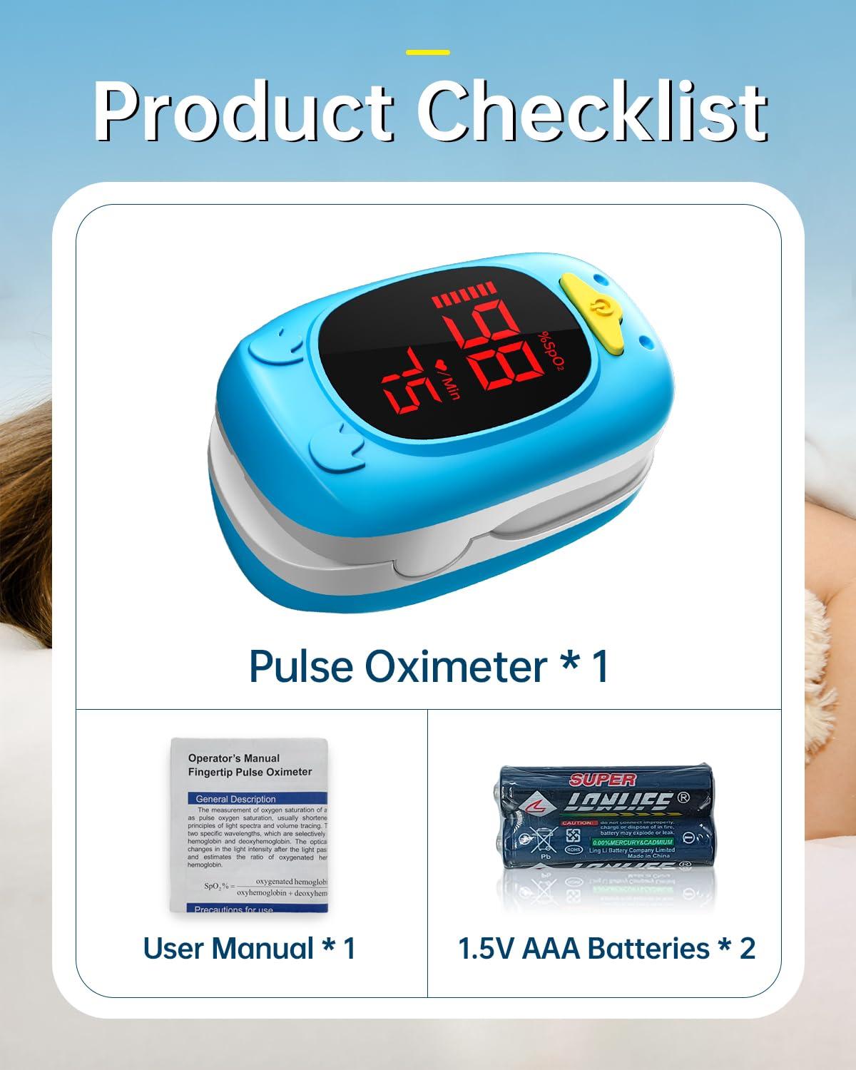 HOLFENRY Pediatric Pulse Oximeter for Kids Over 2 - Oxygen & Heart Rate ...