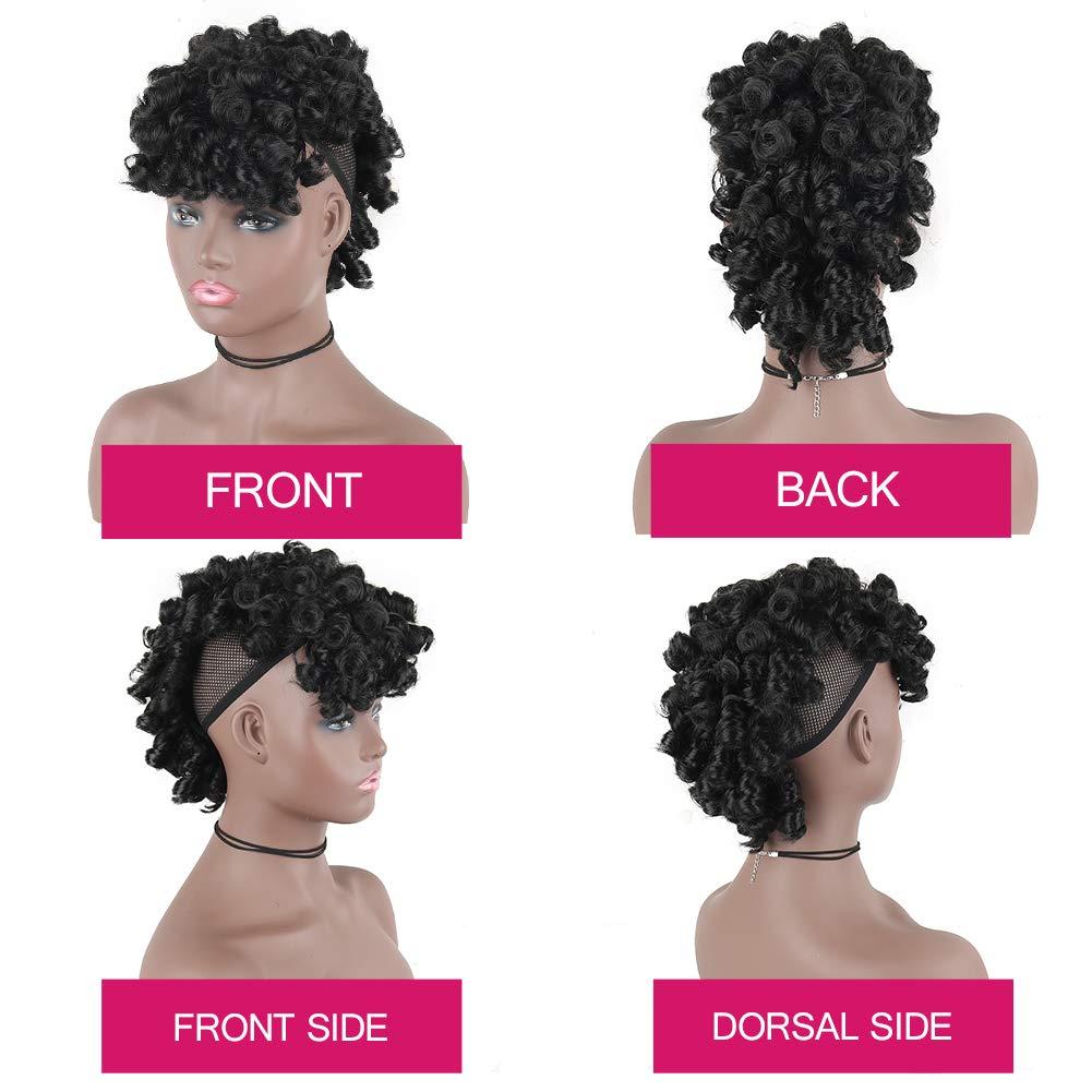 Mohawk Wigs for Black Women - Curly Ponytail with Bangs Clip-in Hair ...