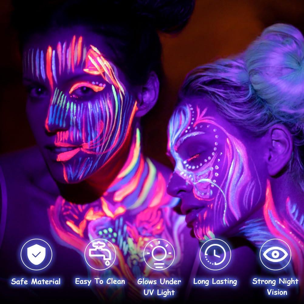 AOOWU UV Glow Face Body Paint Set - 16 Neon Fluorescent Colors - Non ...