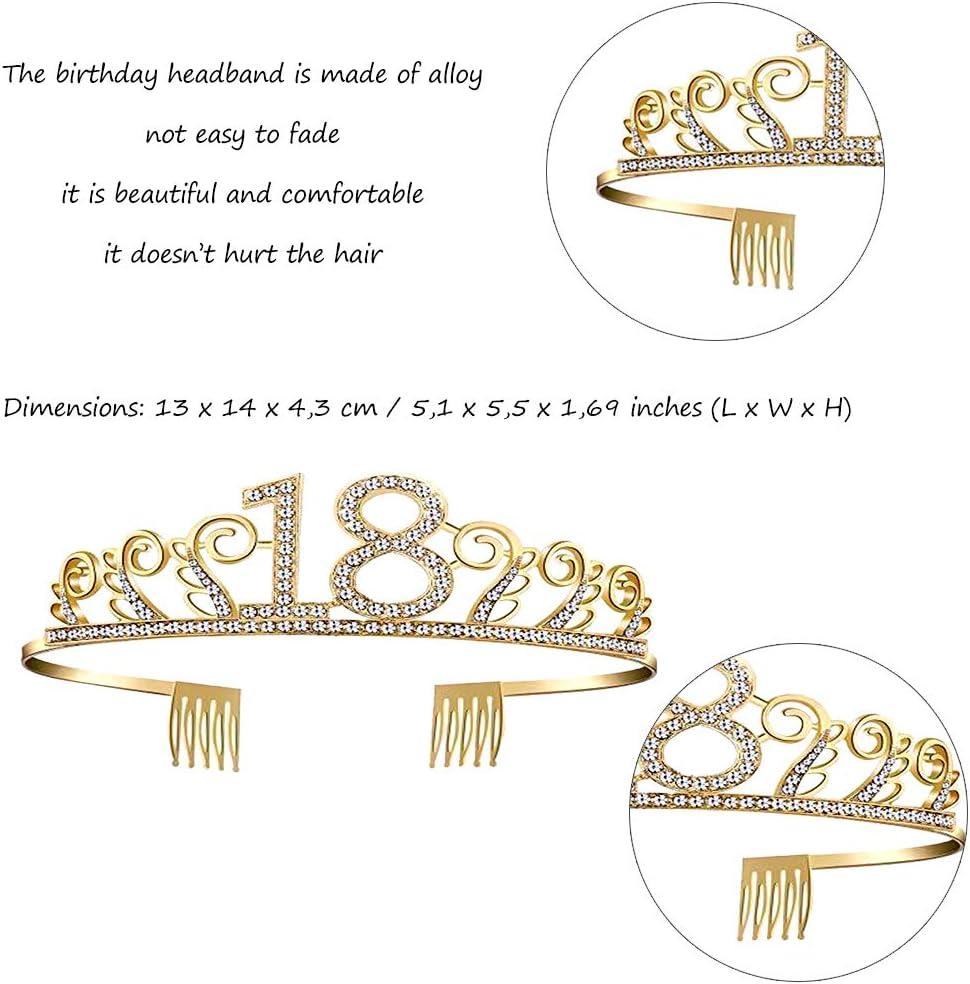 Oro 18th Birthday Crown Tiara & Birthday Sash - Silver Crystal Princess ...