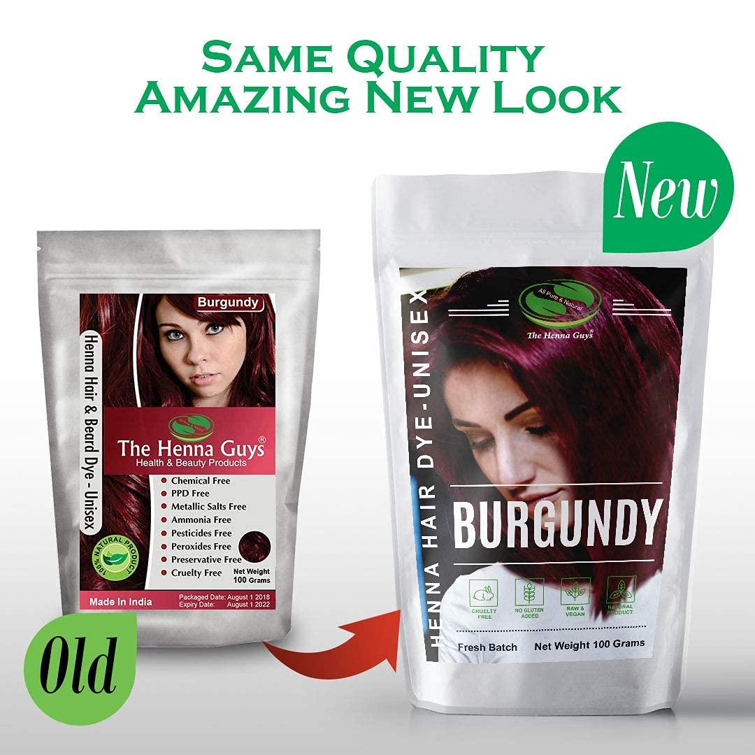 Burgundy Red Henna Hair & Beard Dye 100g - Chemical Free Color by The ...