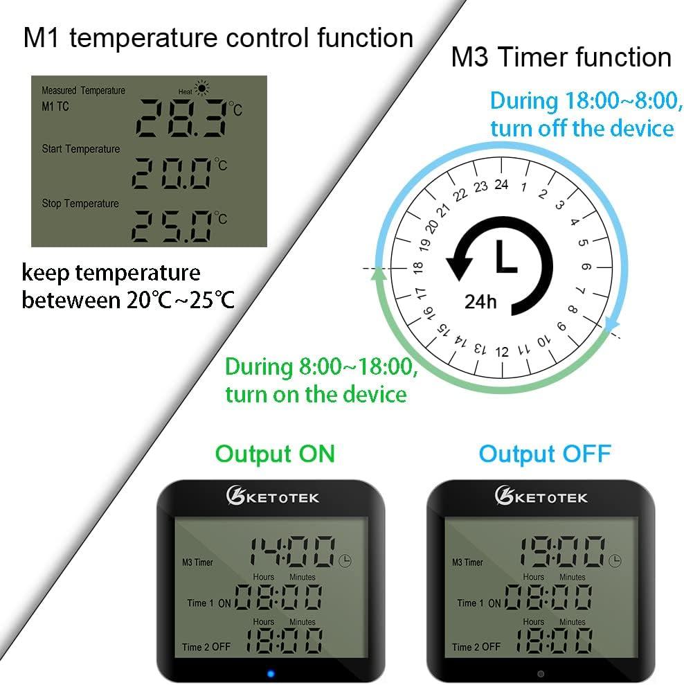 Ketotek Digital Thermostat Socket Timer 230v Temperature Controller For Greenhouse And Terrarium