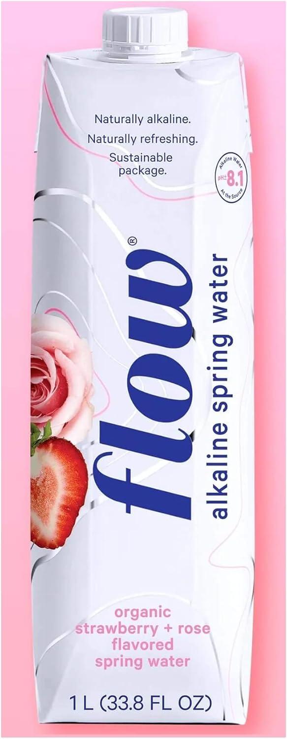Flow Alkaline Spring Water Organic Strawberry & Rose Flavoured Water 12 ...