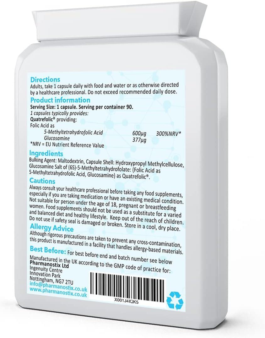Folic Acid 600g 90 Capsules with Quatrefolic Methyl Folate 5-MTHF ...