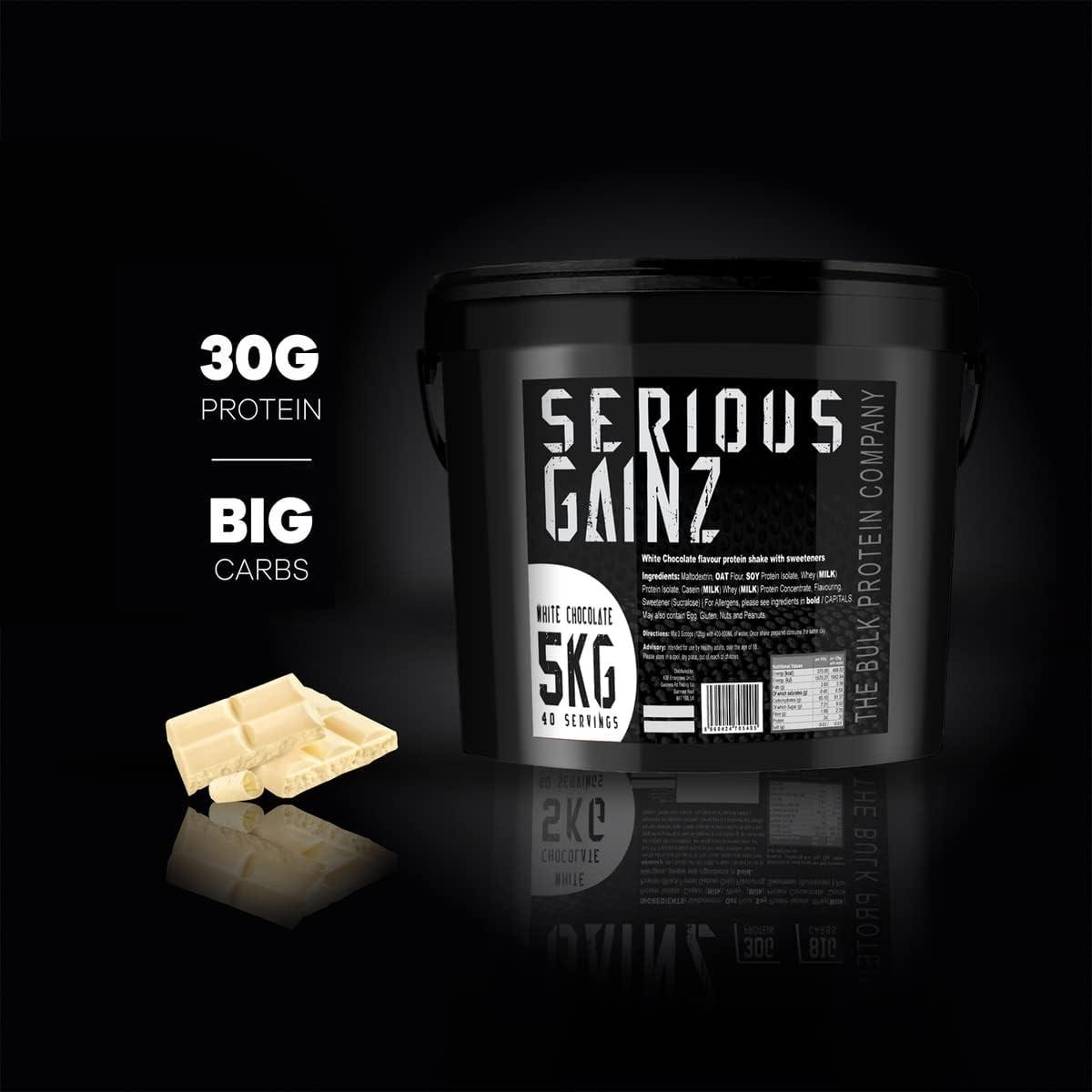 The Bulk Protein Company SERIOUS GAINZ White Chocolate Whey Protein Powder 5kg - 30g Protein ...