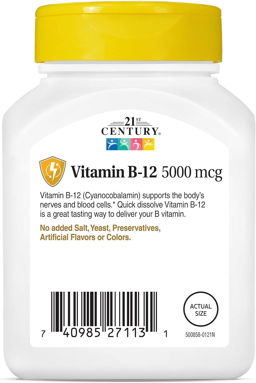 21st Century B12 Sublingual Tablets 5000 mcg - 110 Count (Pack of 1 ...
