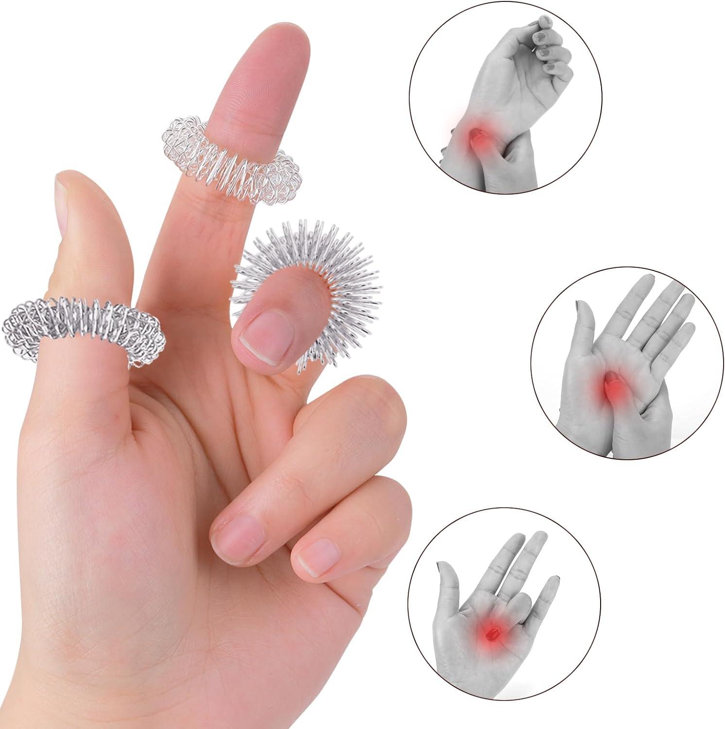8-Piece Silver Acupressure Rings Set - Finger Massage Rings for Stress ...