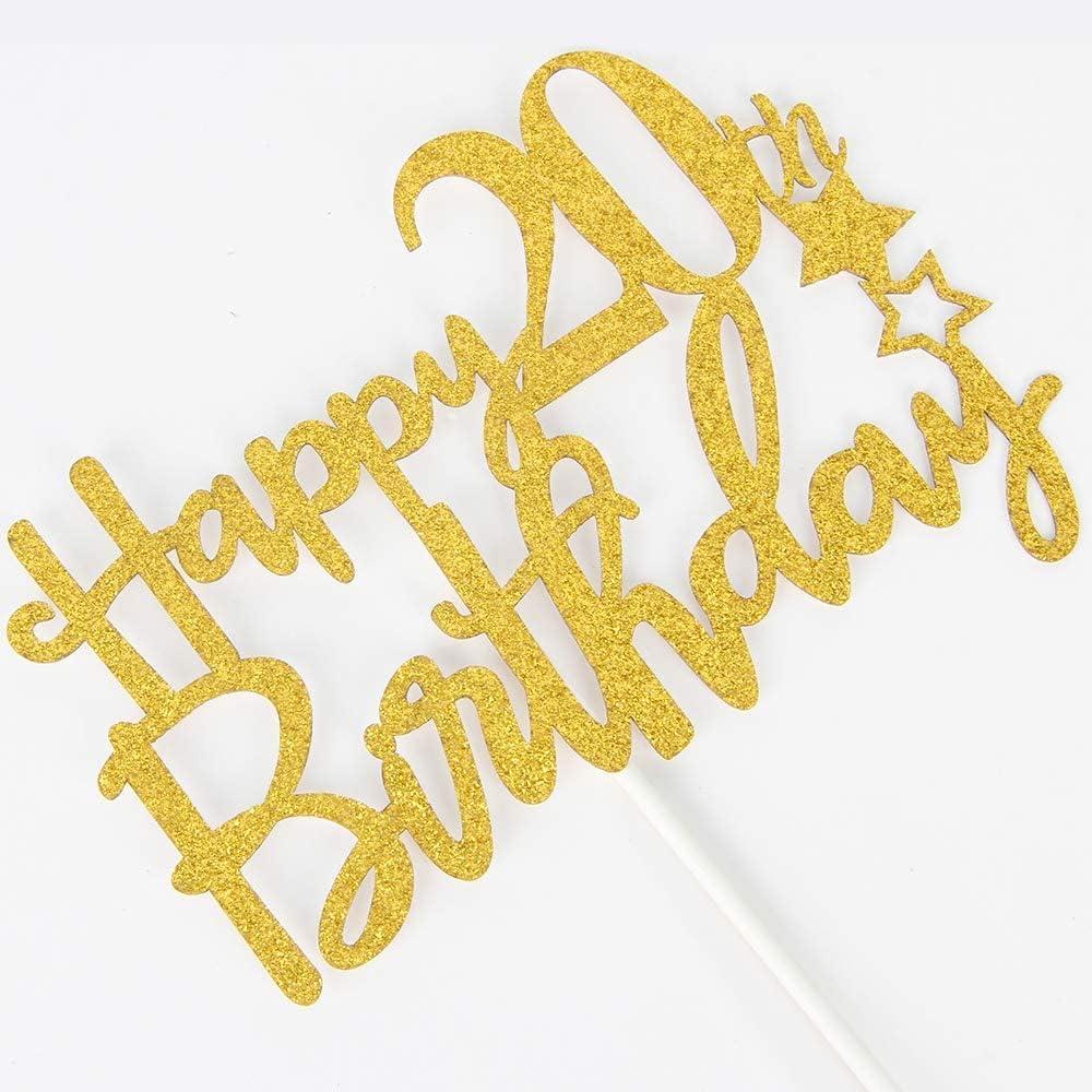 Tenhaisi Gilttery Gold Happy 20th Birthday Cake Topper 20th Cake Topper ...