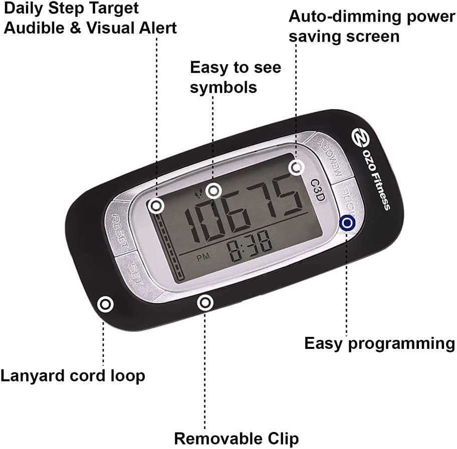 OZO Fitness C3D Pedometer for Walking - Track Steps, Miles, Calories ...