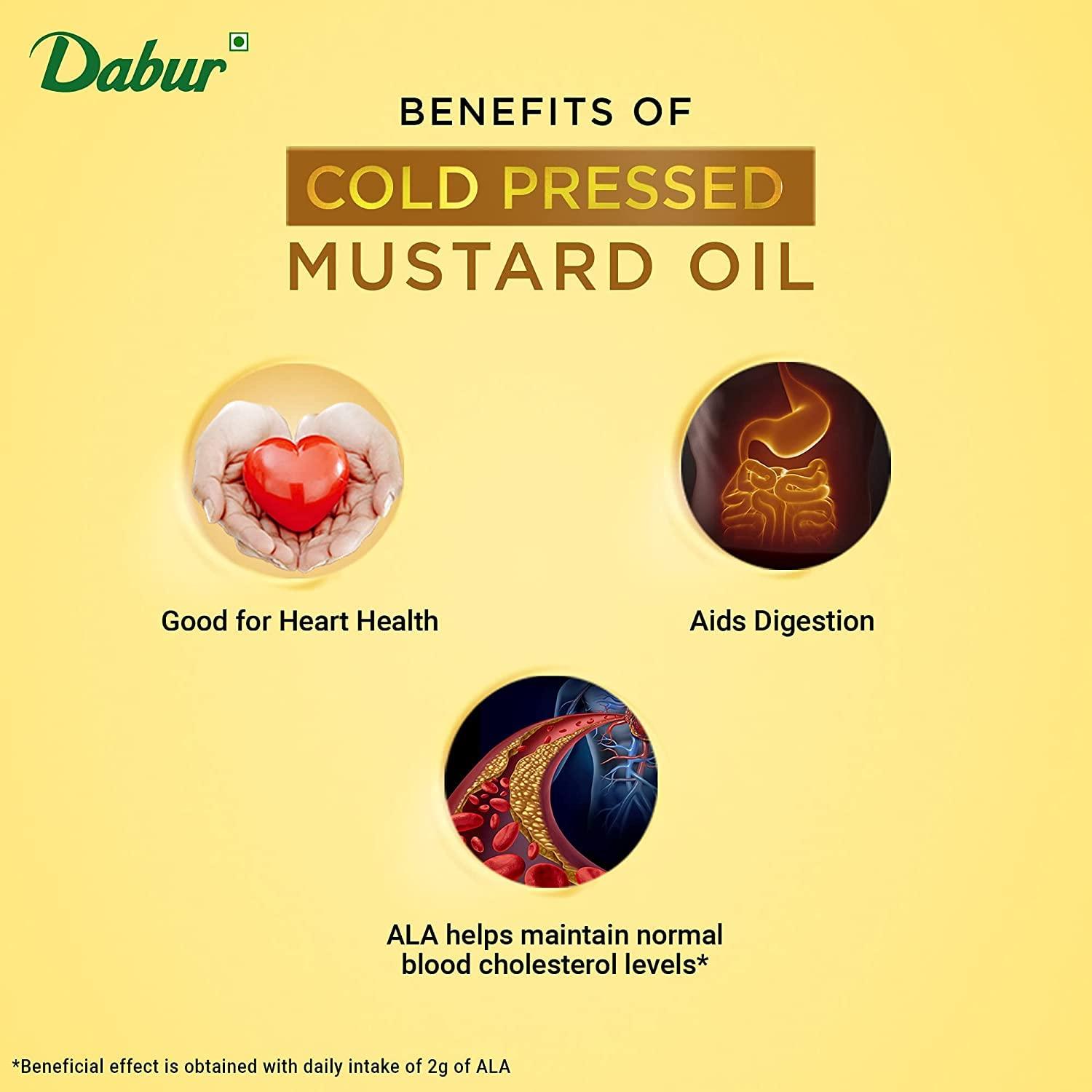 Dabur Cold Pressed Mustard Oil - 1L | Omega 3 & 6 Healthy Cooking Oil ...