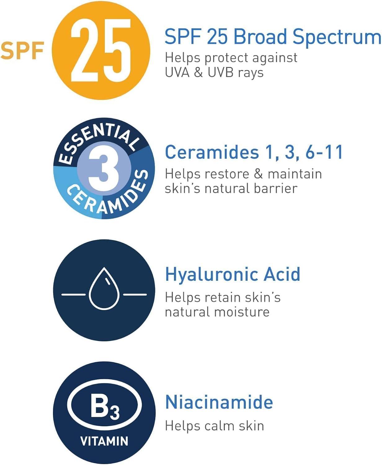 CeraVe AM Facial Moisturising Lotion SPF 25 for Normal to Dry Skin 52ml | UV Protection | 3 ...