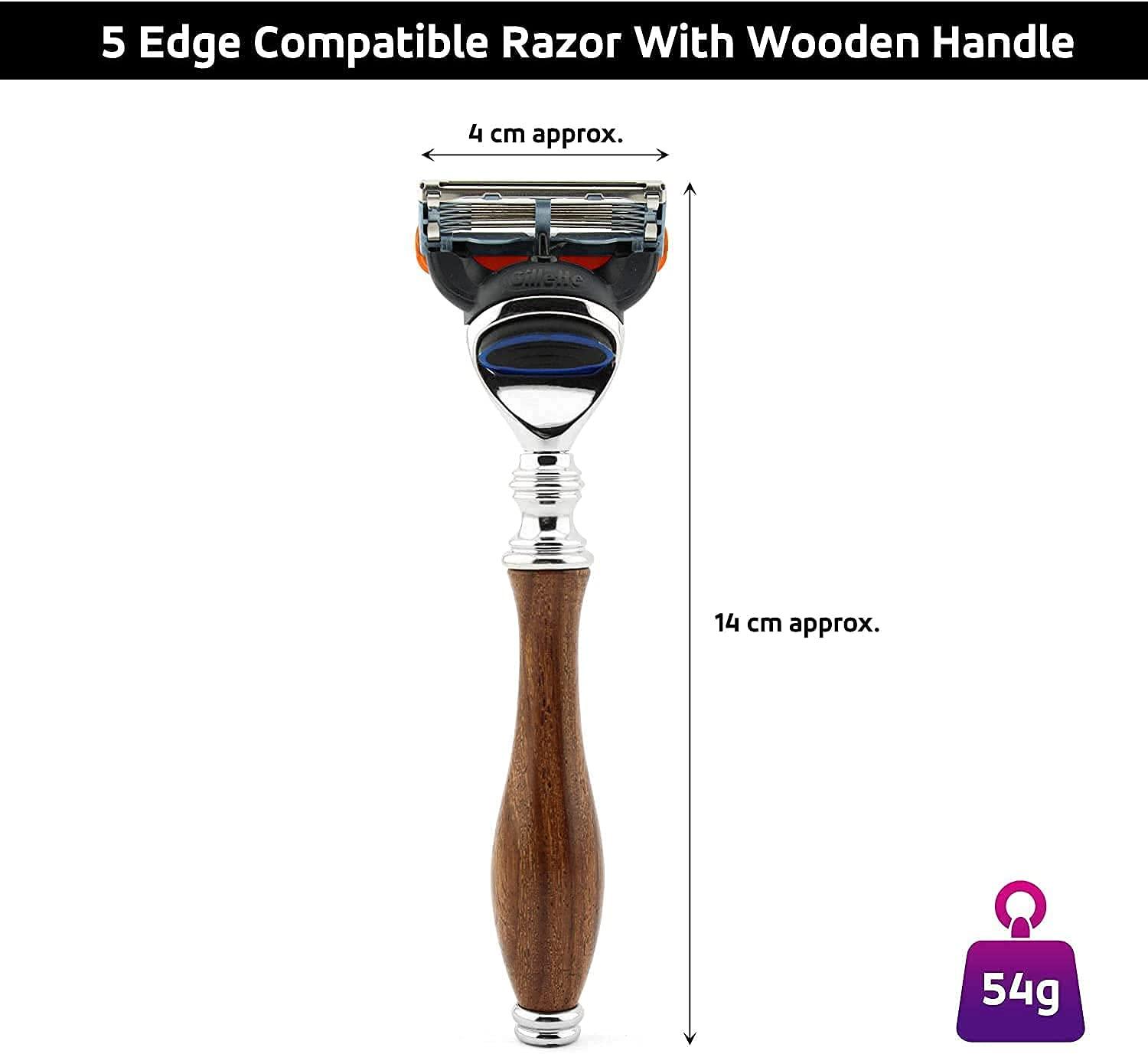 Haryali London Long Ergonomic Wooden Handle Razor for Men - 5-Blade ...