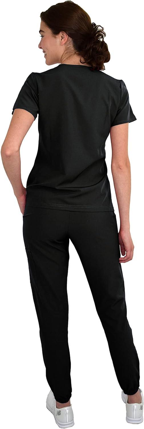 Womens Black Scrub Set with Stretch Knit Panel - Medical Nursing GT ...