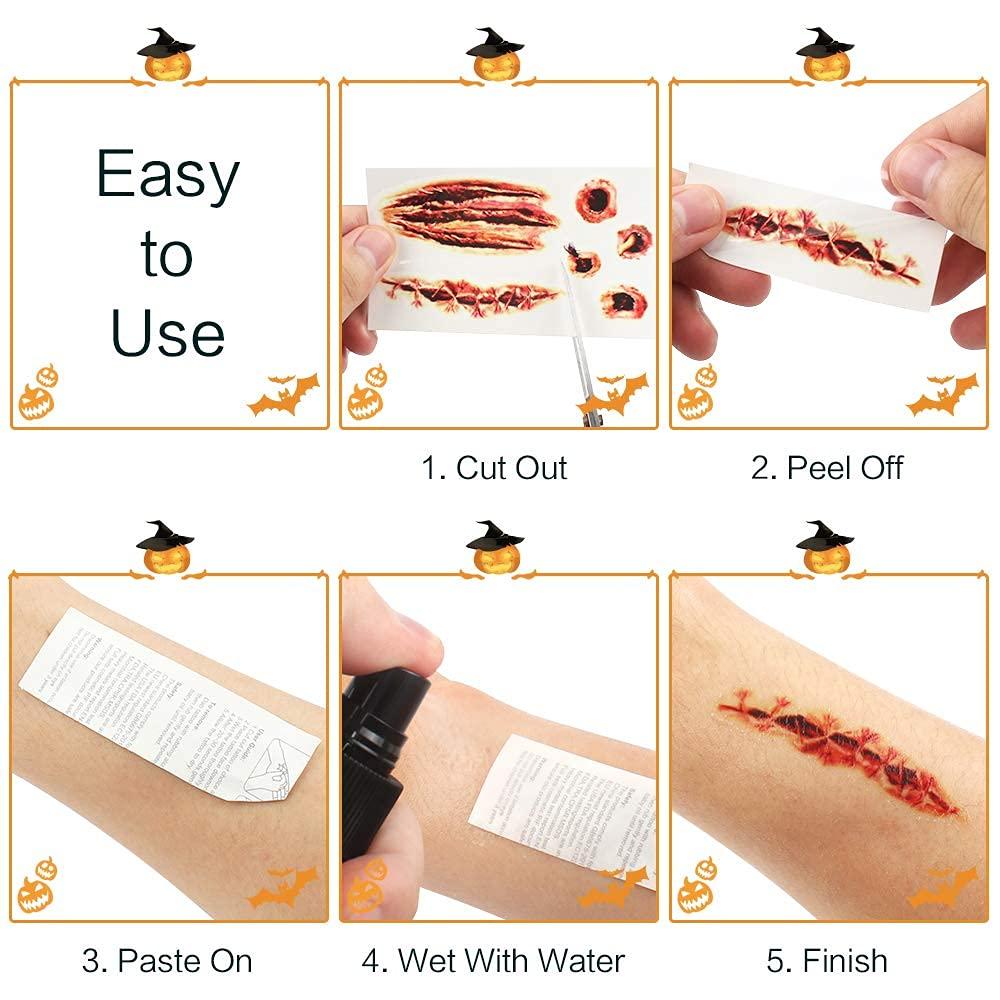 30 Sheets Halloween Zombie Makeover Tattoo Stickers - Bloody Wounds ...