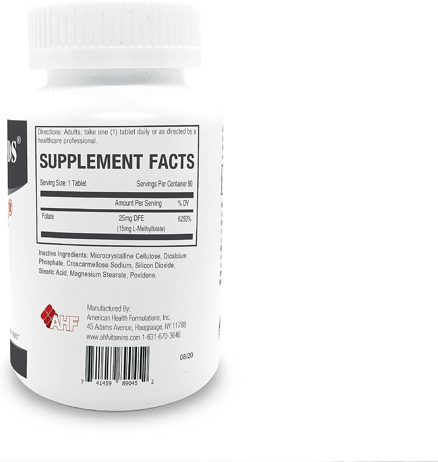 SEDDS BioFolate 15mg | 60 Tablets | Bioavailable Folic Acid | Non-GMO ...