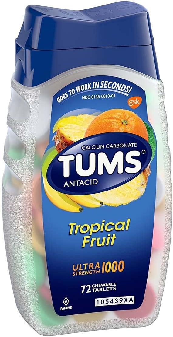 TUMS Ultra Strength 1000 Chewable Tablets Assorted Tropical Fruit - 72 ct