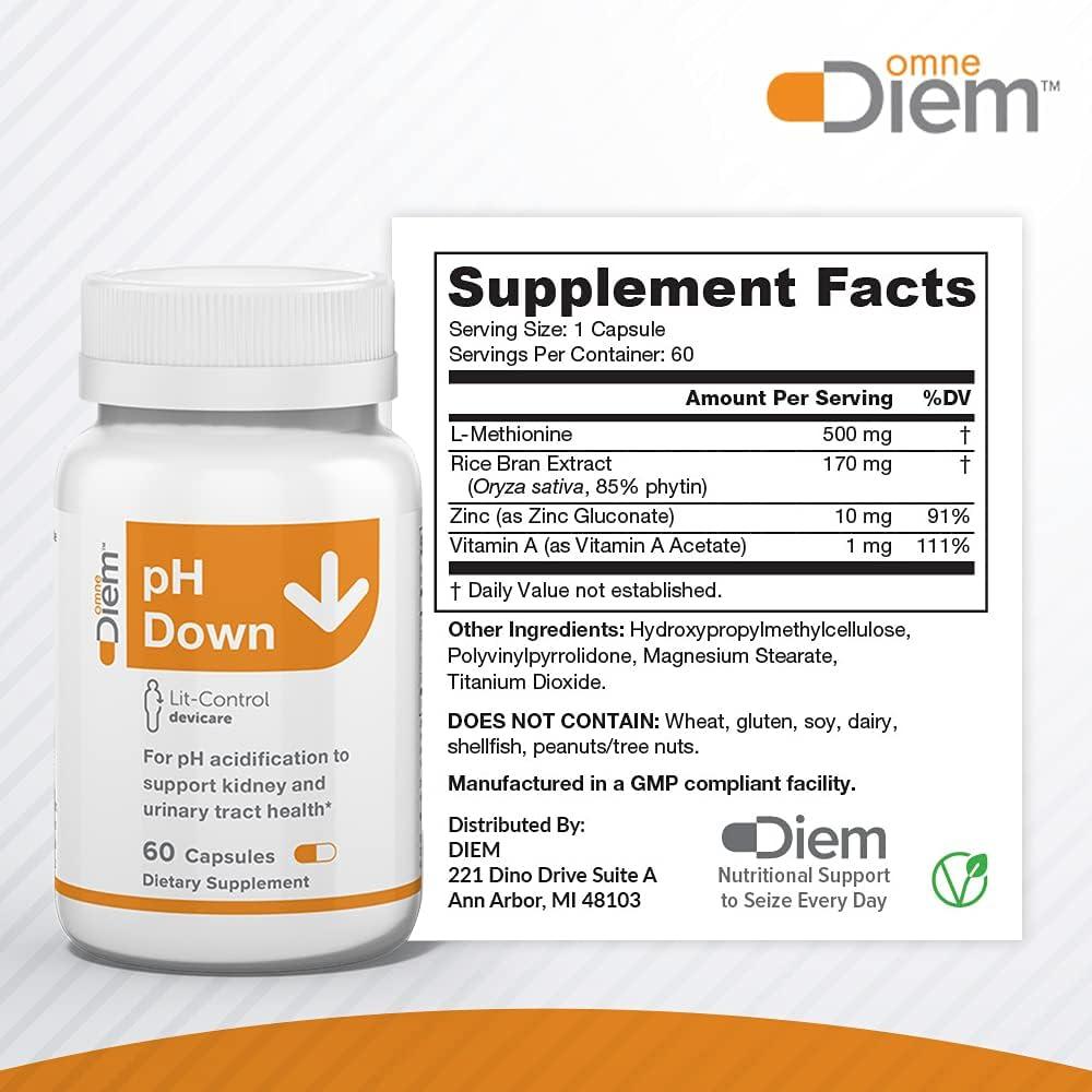 Omne Diem Lit-Control pH Down 60 Capsules - Dietary Supplement for Kidney & Urinary Tract Health ...