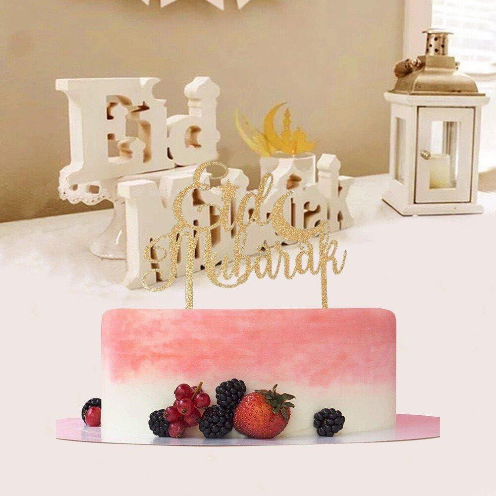 Eid Mubarak Cake Toppers Gold Glitter Ramadan Cupcake Topper Eid -fitr ...