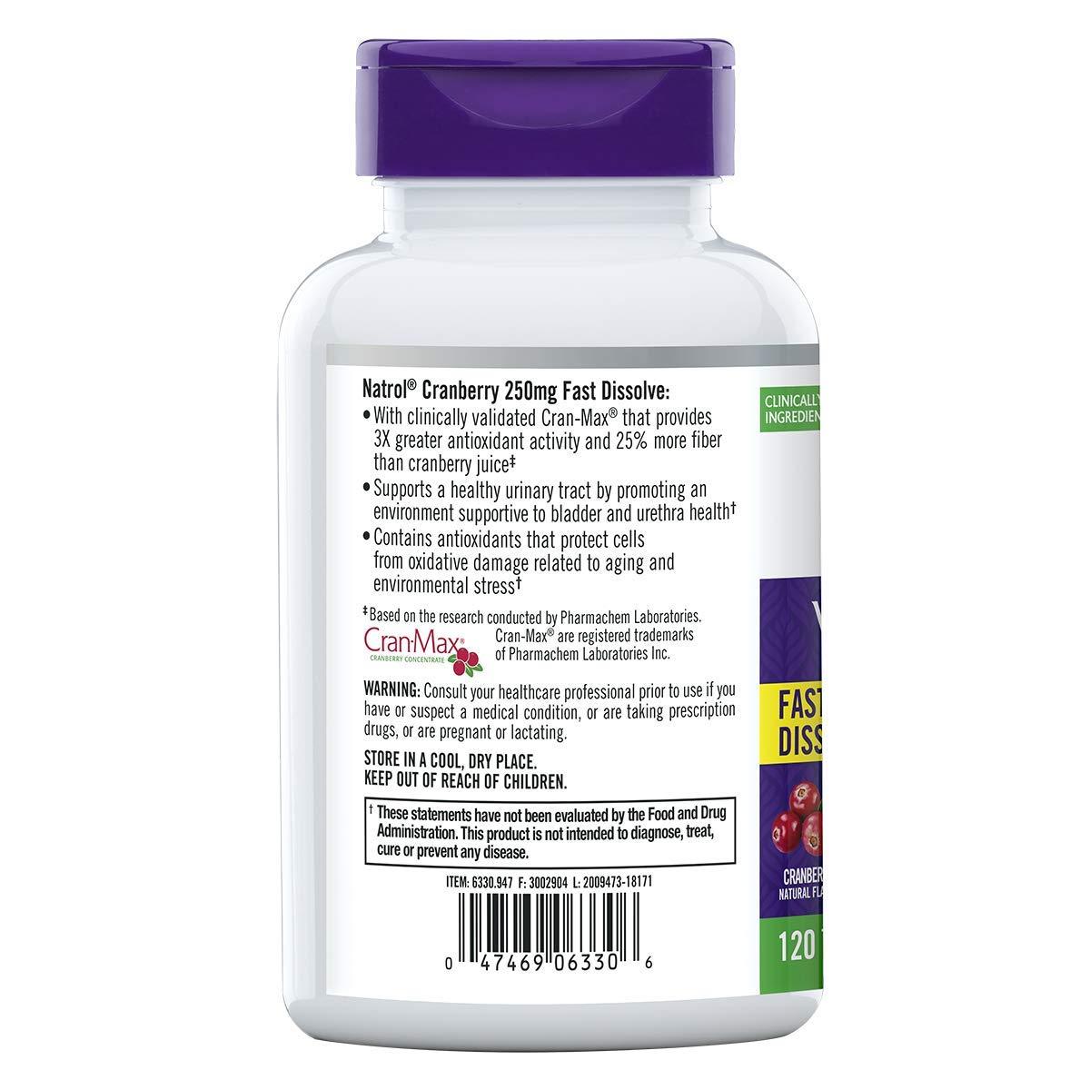 Natrol Cranberry Fast Dissolve 250 mg - 120 Tablets | Cranberry Flavor ...