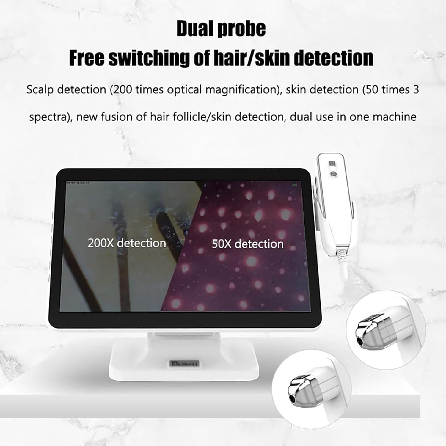 Skin Hair Analyzer Hair Scalp Detector with 14.1-inch Screen and 10 Million Pixels Lens 50x/200x ...