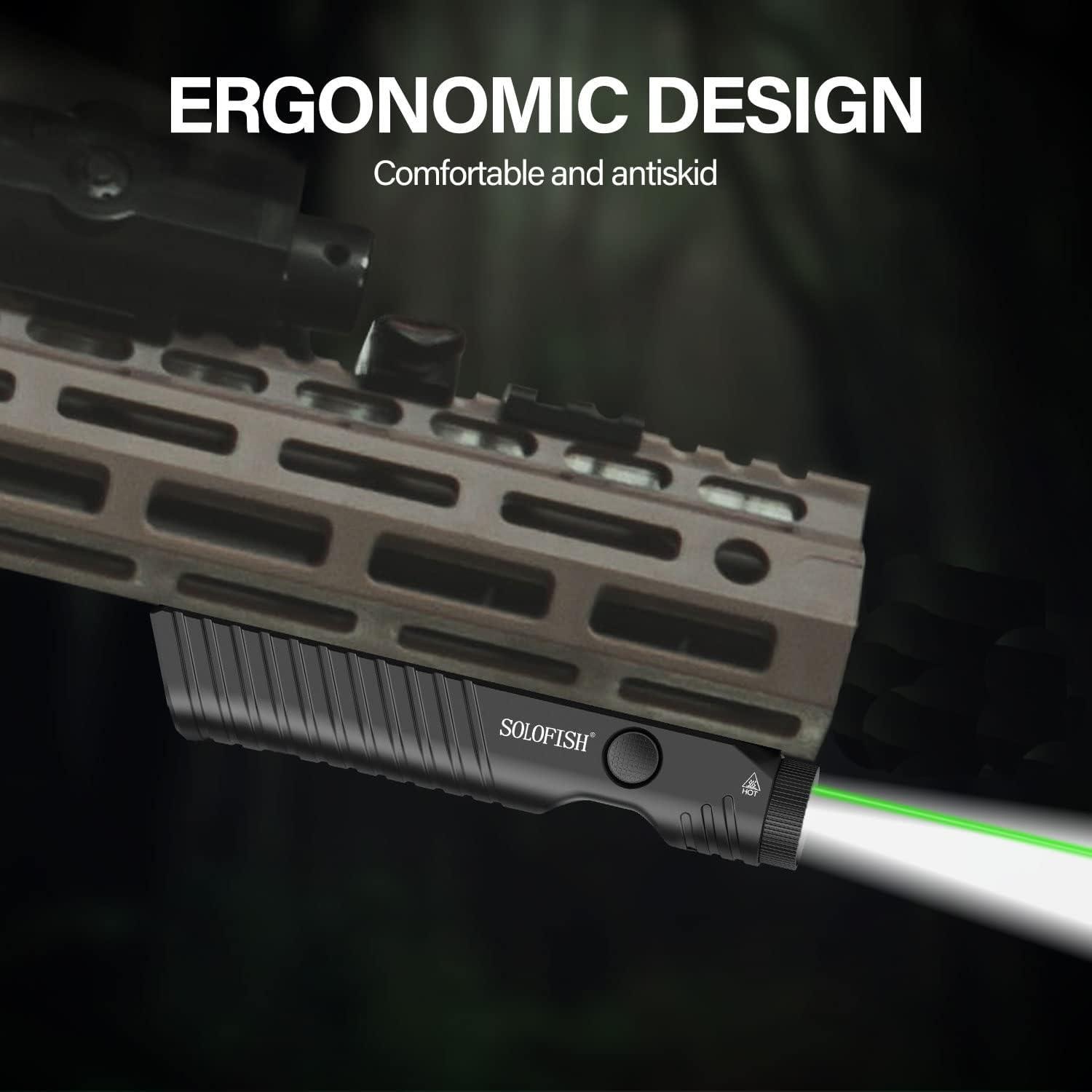 Solofish 1450 Lumens MLOK Mount Tactical Flashlight with Green Laser ...