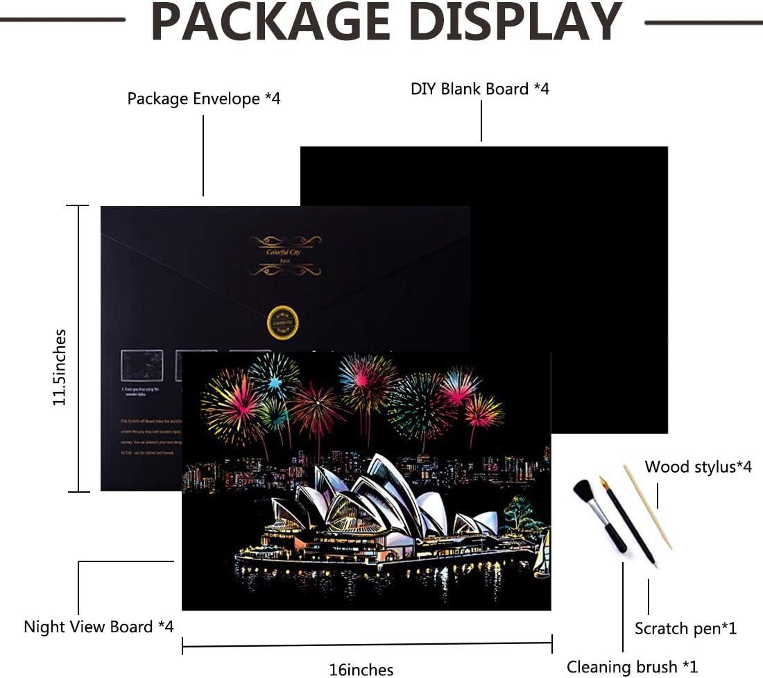 Rainbow Scratch Paper Sketch Pads - 4 Pack Night View Scratchboard for ...