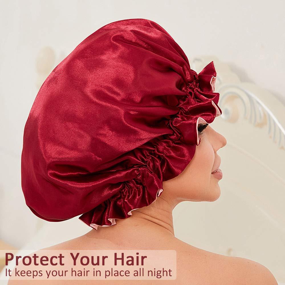 Wine Red Silk Bonnet for Black Women - Satin Cap for Natural Hair ...