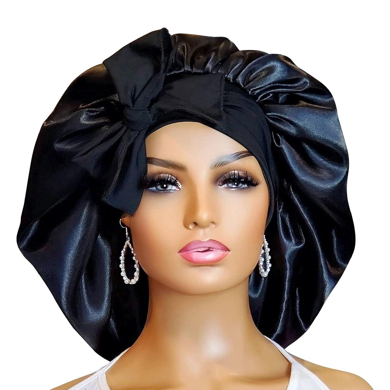 Large Satin Bonnet for Black Women - Big Silk Hair Wrap Sleeping Scarf ...
