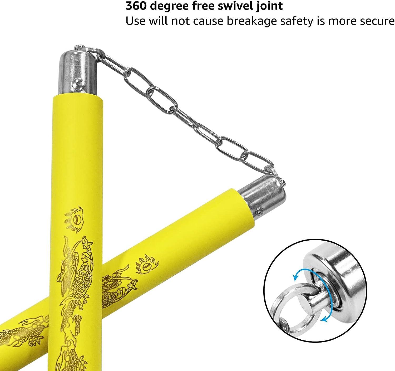 Ausemku Safe Foam Rubber Training Nunchucks with Steel Chain - Yellow