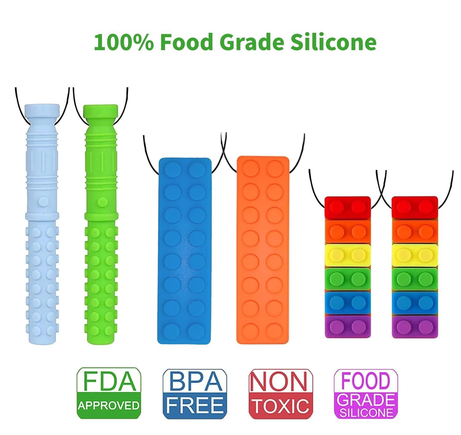Sensory Chew Necklace 6 Pack - Silicone Teething Chew for Autism ADHD ...