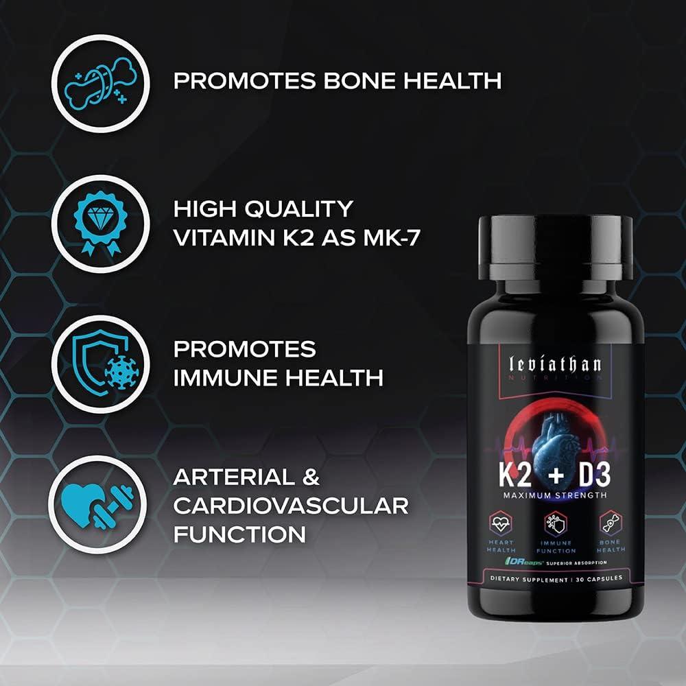 Leviathan Nutrition Vitamin D3 K2 2 in 1 Formula | Vegan Organic Extra Strength Supplement for ...
