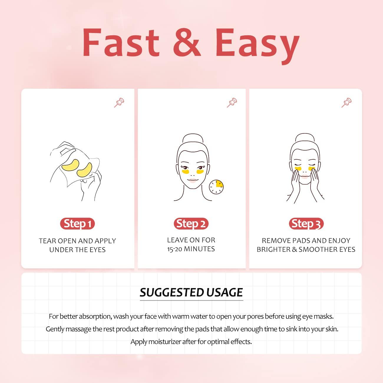 HOPEMATE 24K Gold Eye Mask with Hyaluronic Acid & Collagen - Reduce ...