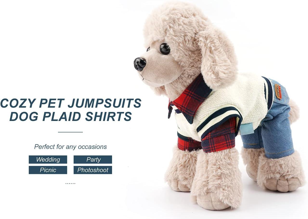 Hooddeal Plaid Dog Shirt Overalls Jeans Jumpsuit with Warm Sweater Vest ...