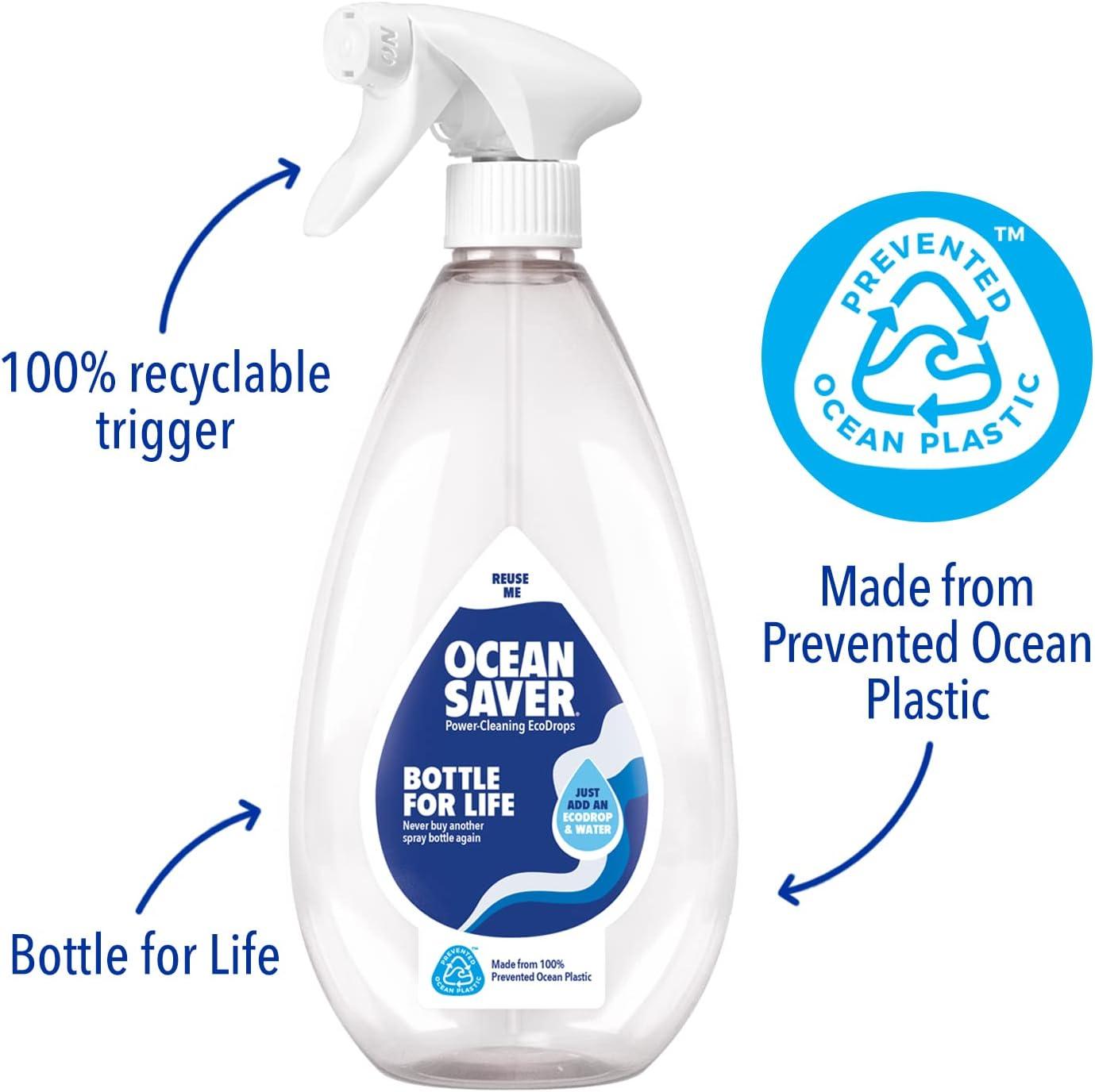 OceanSaver Glass Cleaner Kit - 3 Sea Spray Eco Drops, 1x 750ml Reusable ...