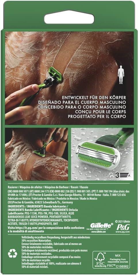 Buy Gillette Body Razor for Men 3-Blade Wet Razor + 1 Replacement Blade ...