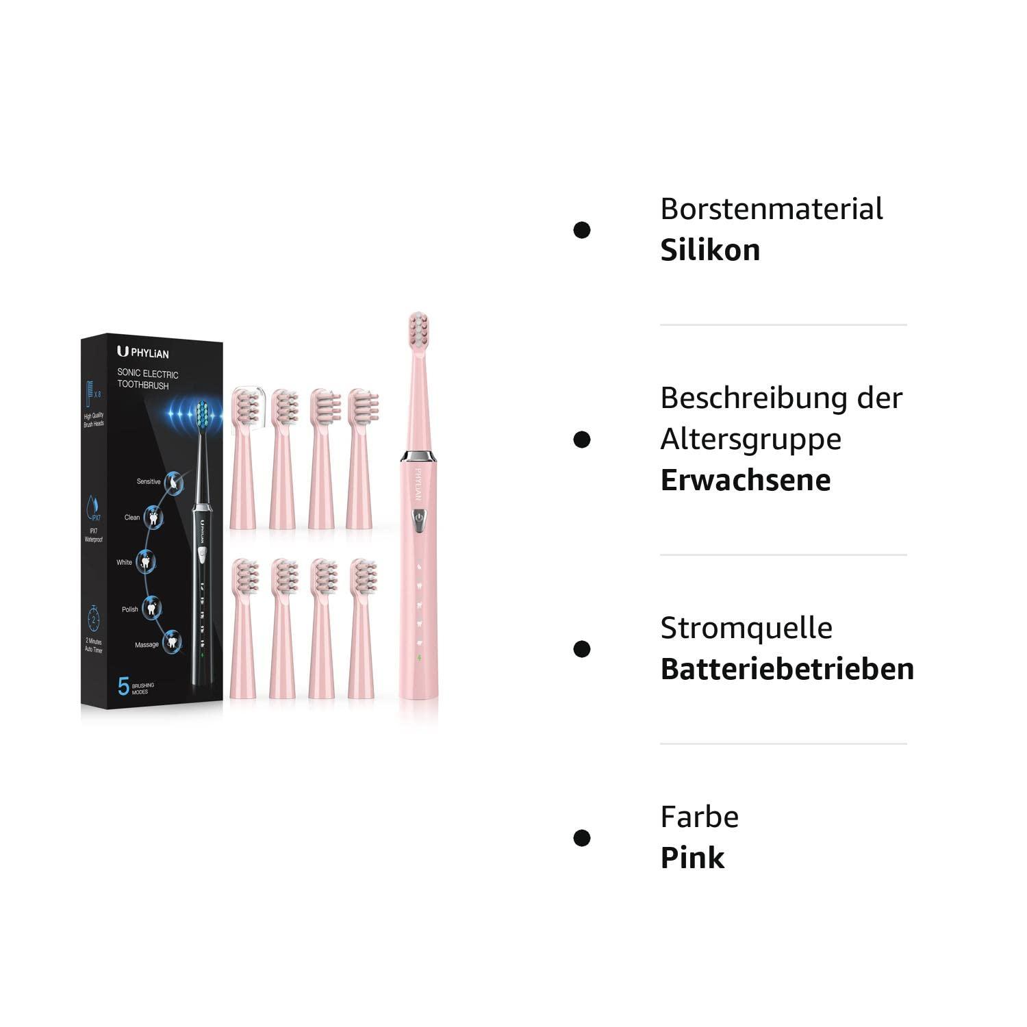 Buy Phylian Sonic Electric Toothbrush - 8 Replacement Heads 5 Modes 60 ...