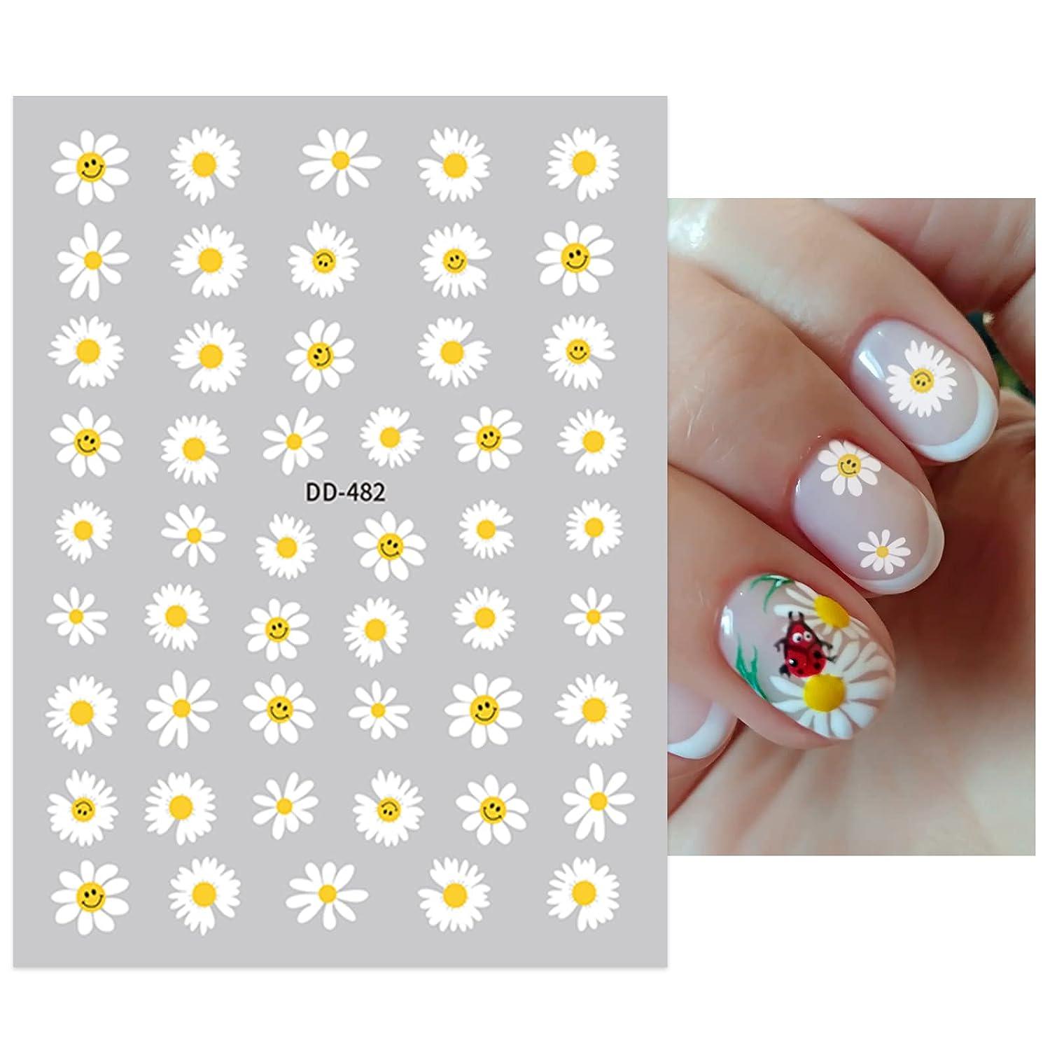 Spring Daisy Sunflower Nail Art Stickers - 3D Self Adhesive Floral ...